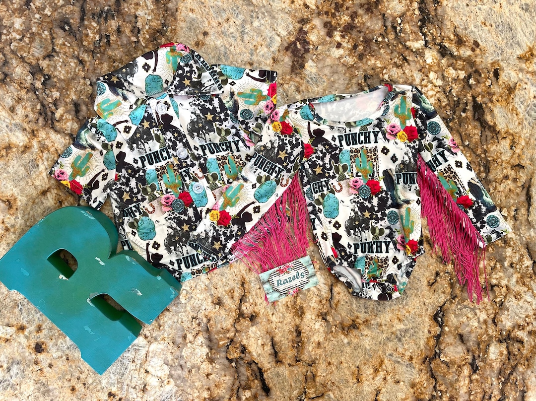 PUNCHY Cowboy Cowgirl Shirt, Hot Pink Fringe Leo Bodysuit, Western ...