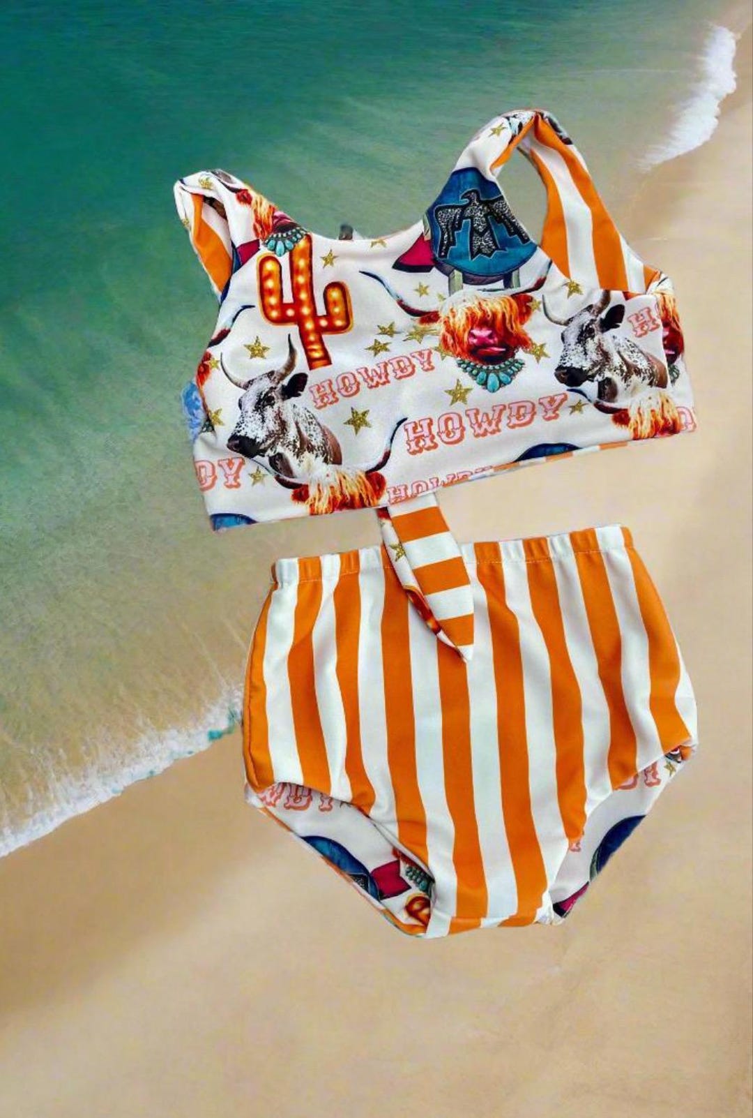 Highland Cow HIGH WAISTED REVERSIBLE Swimsuit, Cow Girl Swimming Suit ...