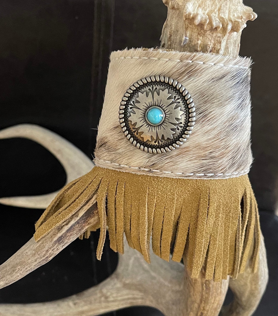 Cowhide Fringe Cuff Bracelet: Western Concho Cowgirl Jewelry - Etsy