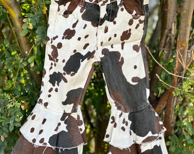 Girls Cow Print Pants Western Jeans Cowgirl Jeans Cow Print Bellbottoms Etsy
