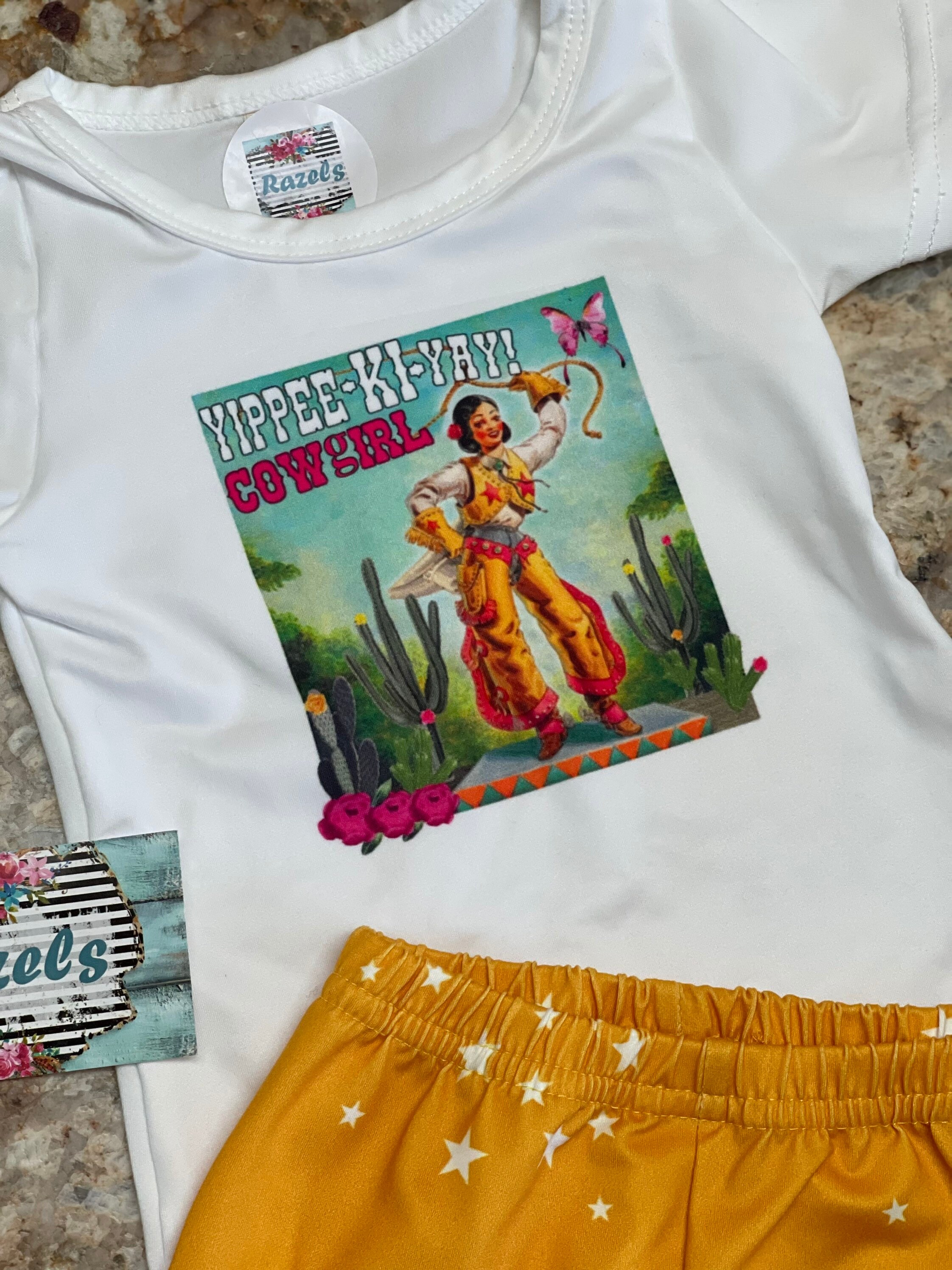 Yippee Ki Yay Cowgirl Bell Bottom Outfit Mustard Yellow Star | Etsy