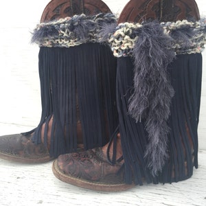 Cowhide Boot Covers BLUE LEATHER FRINGE Boot Covers Cowgirl | Etsy