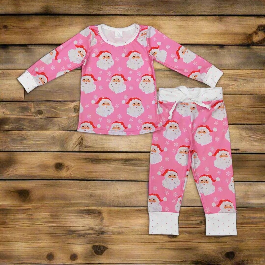 Pink Christmas Pajamas, Girls BAMBOO Santa Claus Pjs, Pink Santa - Etsy