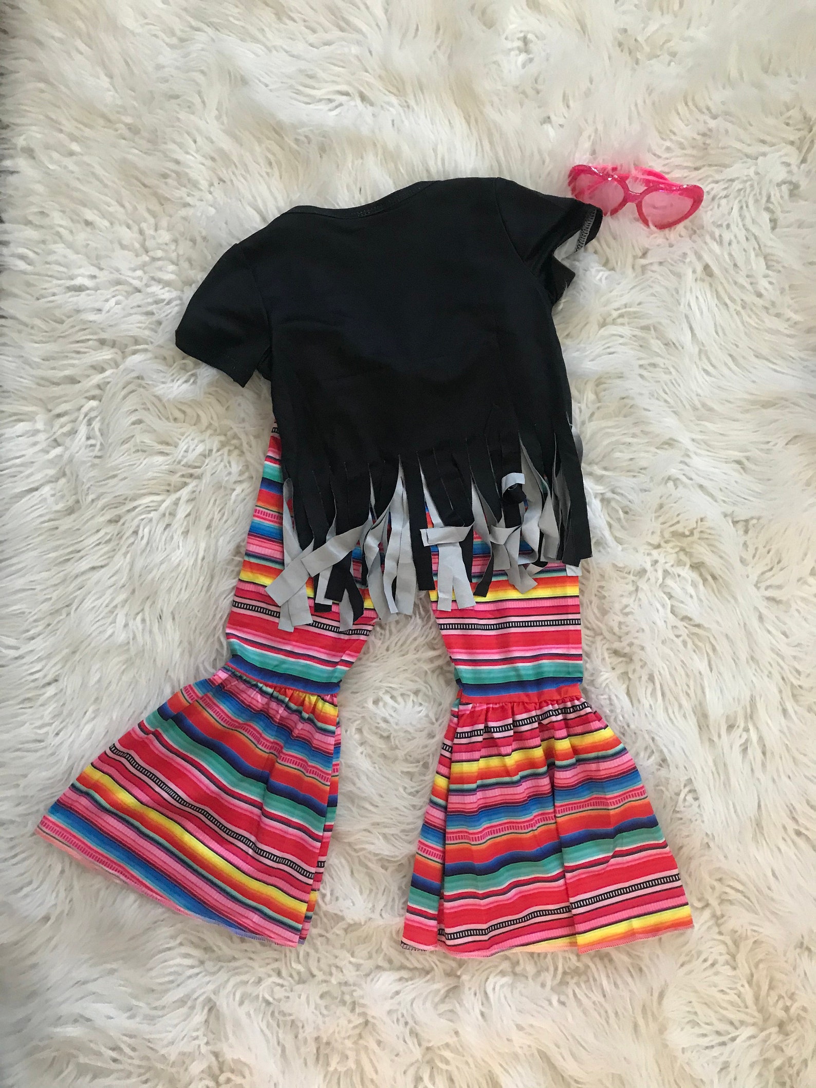 STAY WILD Bell Bottom Outfit Serape Flares Black Fringe - Etsy