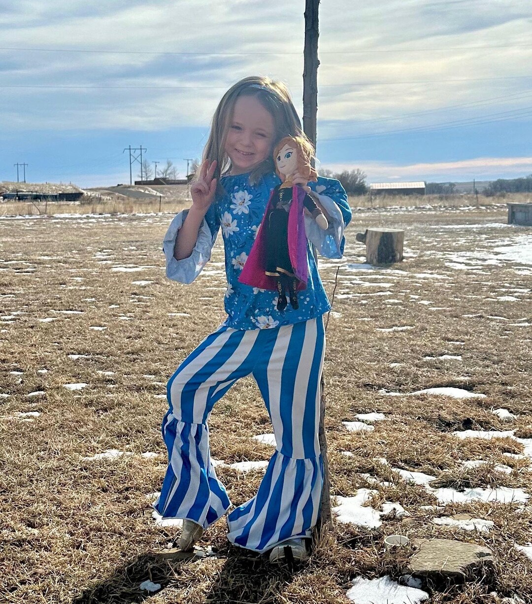 Daisy Blouse, Blue and White Striped Bell Bottom Pants, Girls Bell ...
