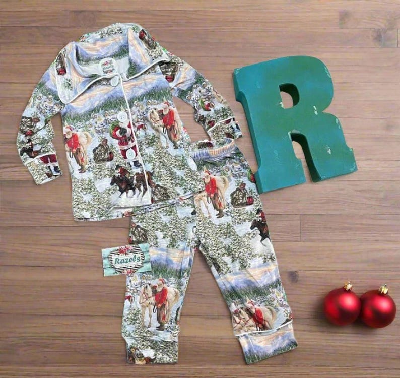 Cowboy Santa Christmas Pajamas - Western Matching Family Pjs | Holiday ...