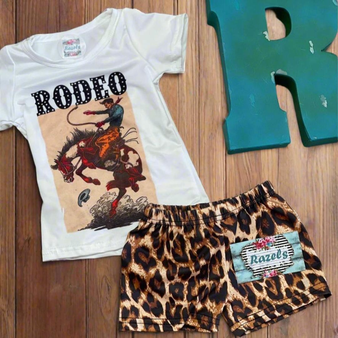Western Rodeo COWBOY Short Set, Girls Cowgirl Outfit, Cheetah Shorts ...