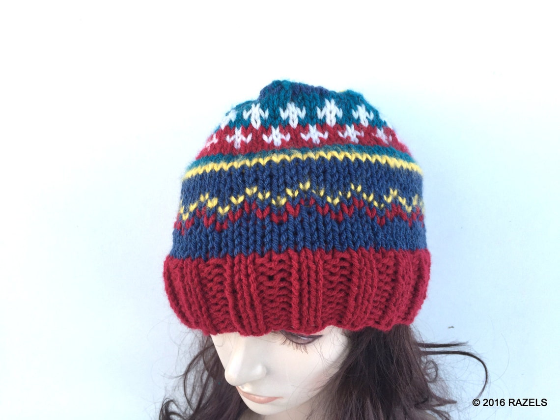 Colorful FAIR ISLE Stocking HAT Beanie Norwegian Scandinavian - Etsy