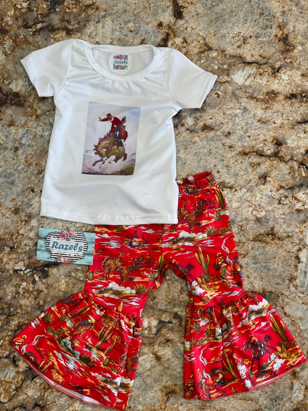 Retro Cowboy Bell Bottom Set, Western Baby Toddler Bucking Bronco ...