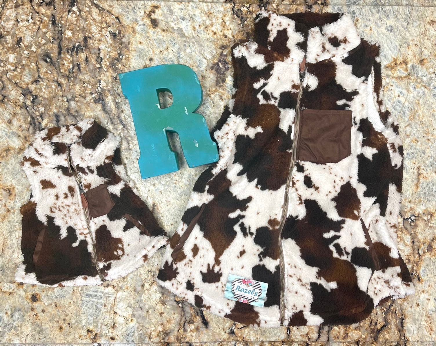Adult Brown COW Print Vest Cowhide Full Zip Vest Cowprint - Etsy