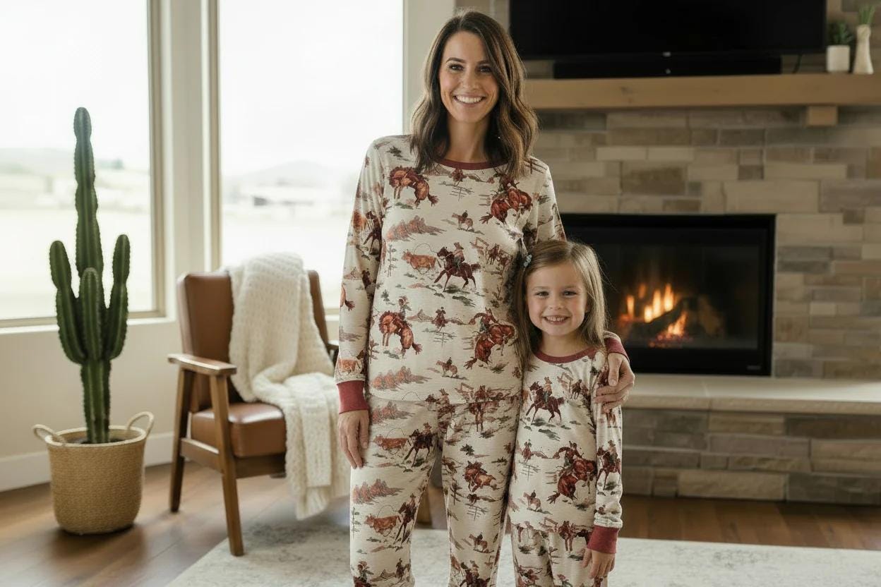 Retro Western Pajama Set | Vintage Cowboy Rodeo Print Adult Pjs - Etsy