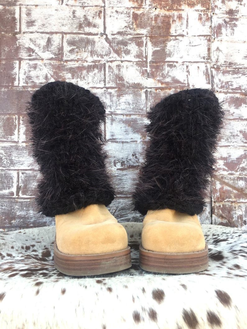 HAND KNIT Faux Fur Black Boot Covers Black and Brown or | Etsy