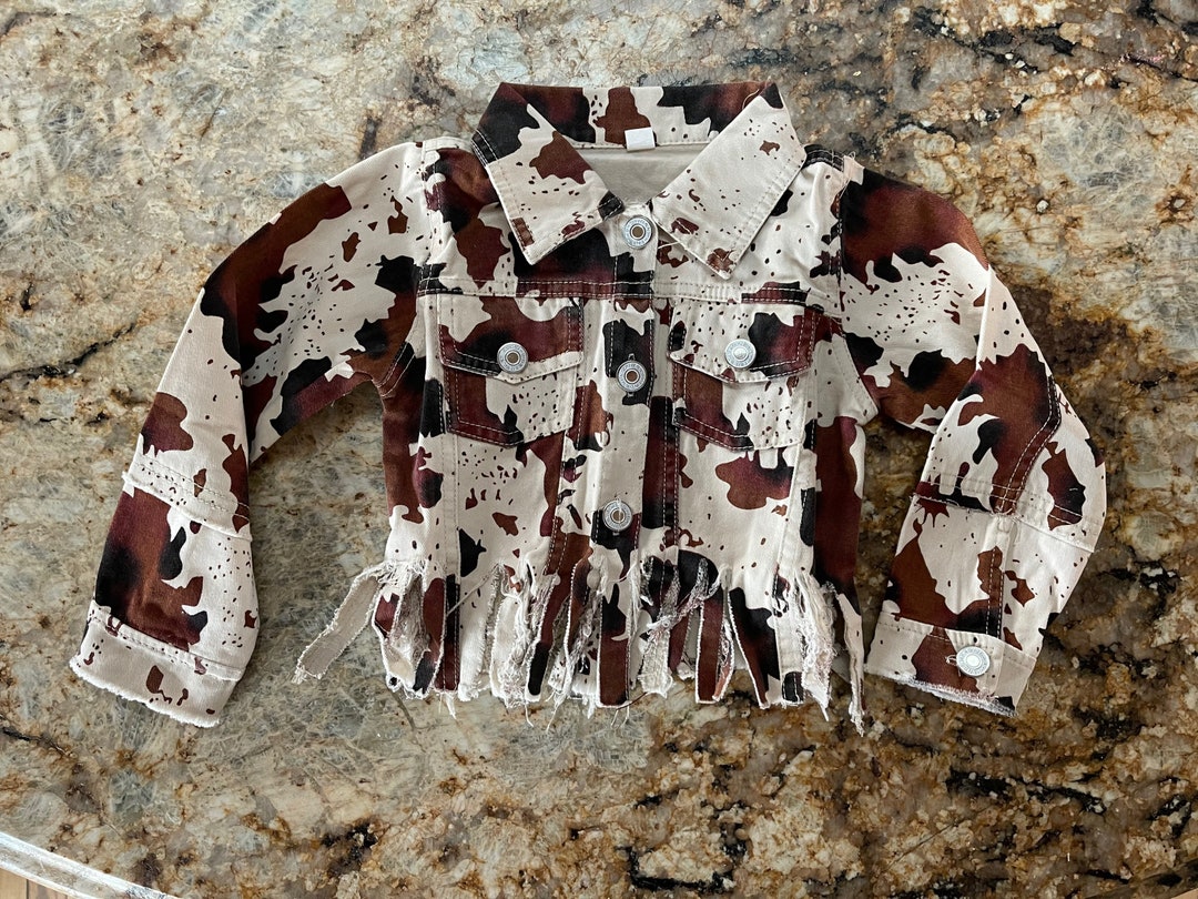 COW PRINT Jean Jacket, Fringed Cowhide Cowgirl Coat - Etsy