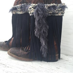 Cowhide Boot Covers BLUE LEATHER FRINGE Boot Covers Cowgirl | Etsy