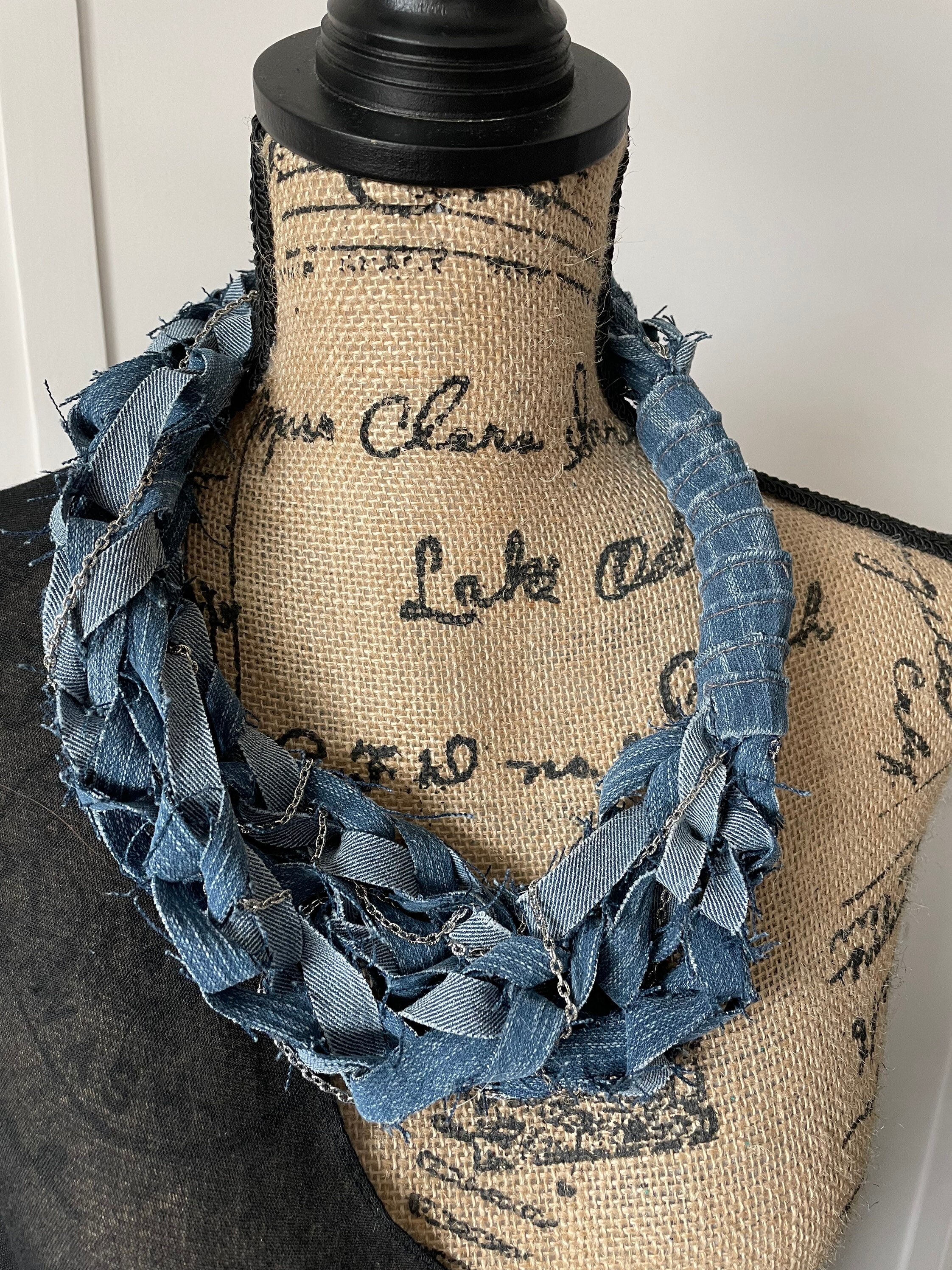 Denim Scarf Jeans Necklace Fabric Jewelry Textile Denim Necklace ...