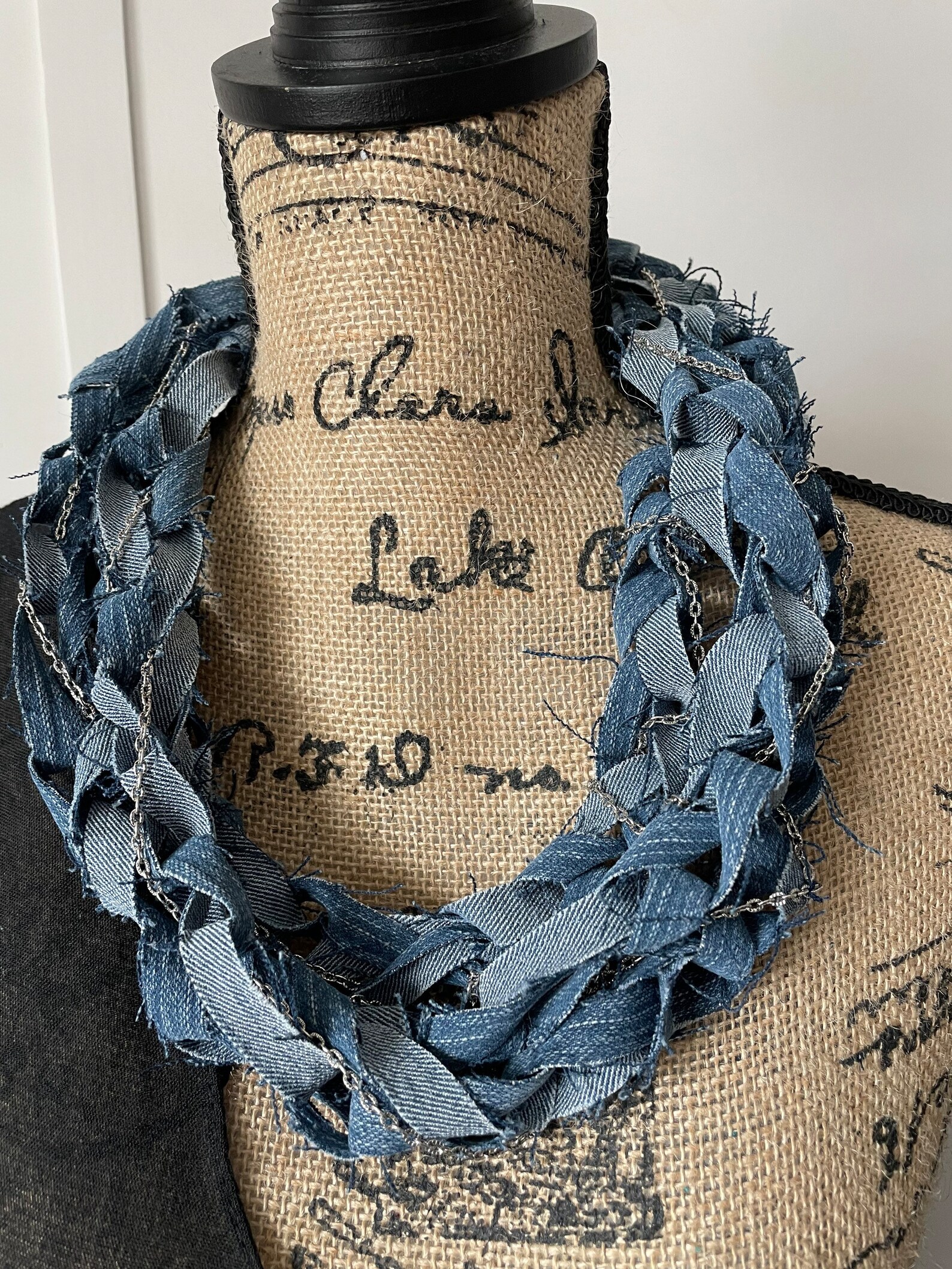 Denim Scarf Jeans Necklace Fabric Jewelry Textile Denim Necklace ...