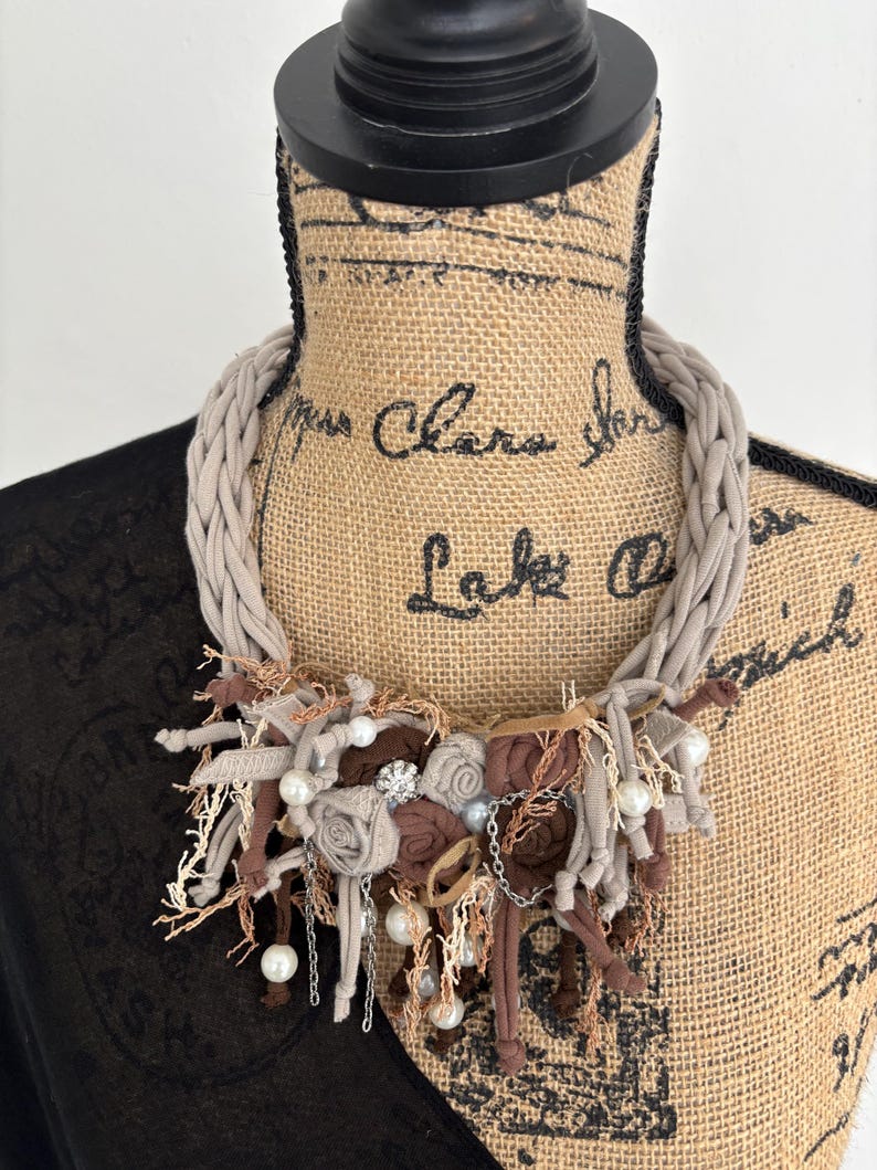 Beige Romantic Statement Crochet Necklace,cotton Tshirt Necklace ...
