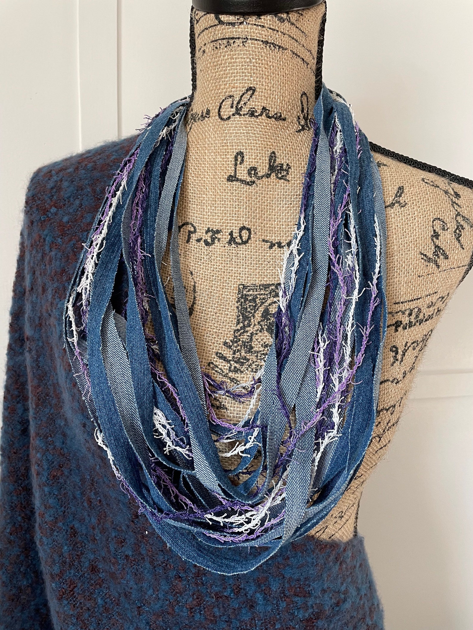 Denim Scarf Jeans Necklace Fabric Jewelry Textile Denim Necklace Loop ...