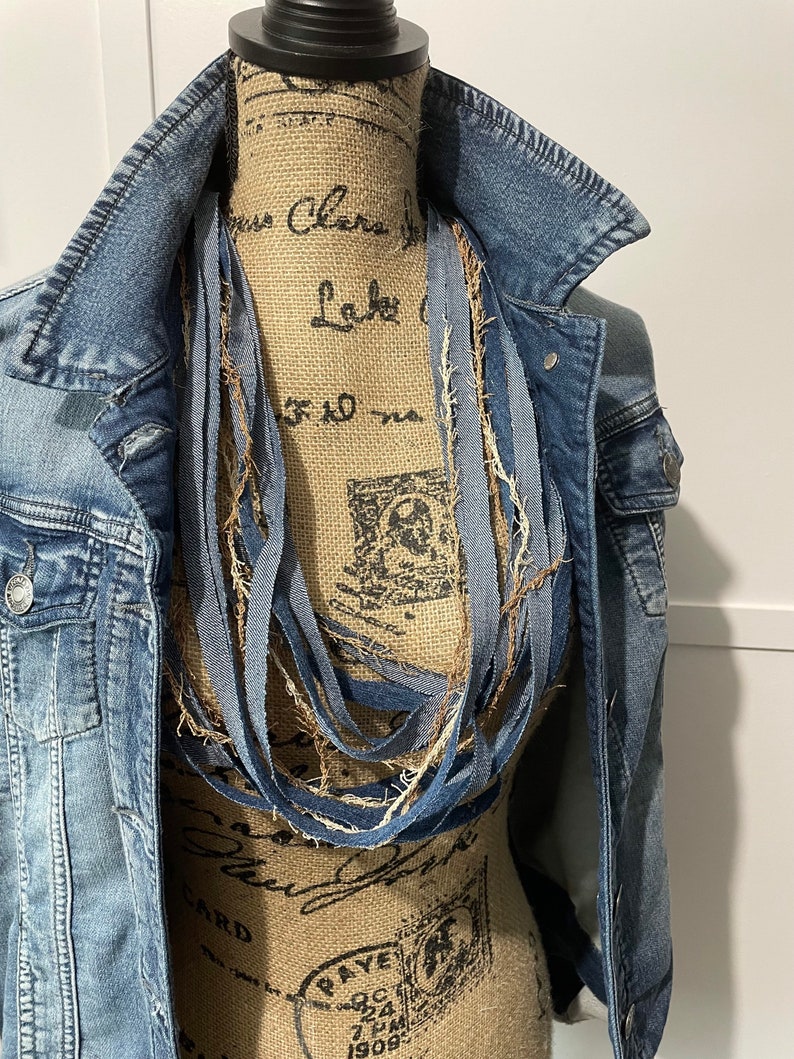 Handmade Denim Infinity Scarf Necklace: Upcycled Jeans Fabric Jewelry ...
