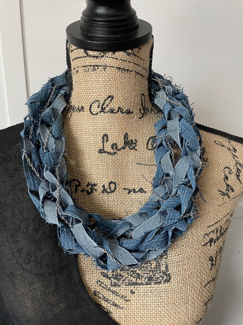 Denim Scarf Jeans Necklace Fabric Jewelry Textile Denim Necklace ...
