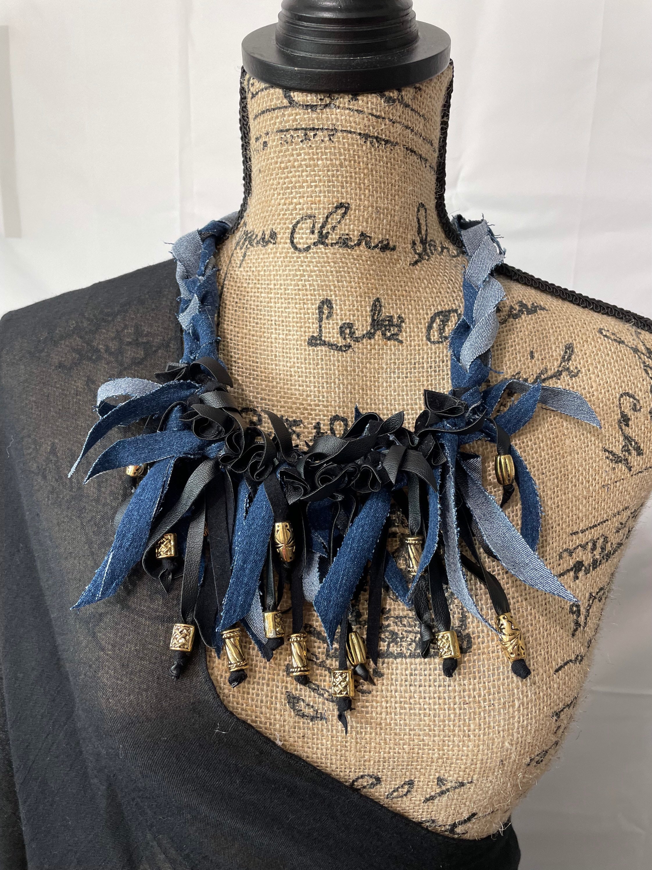 Denim Scarf Jeans Necklace Fabric Jewelry Textile Denim Necklace ...