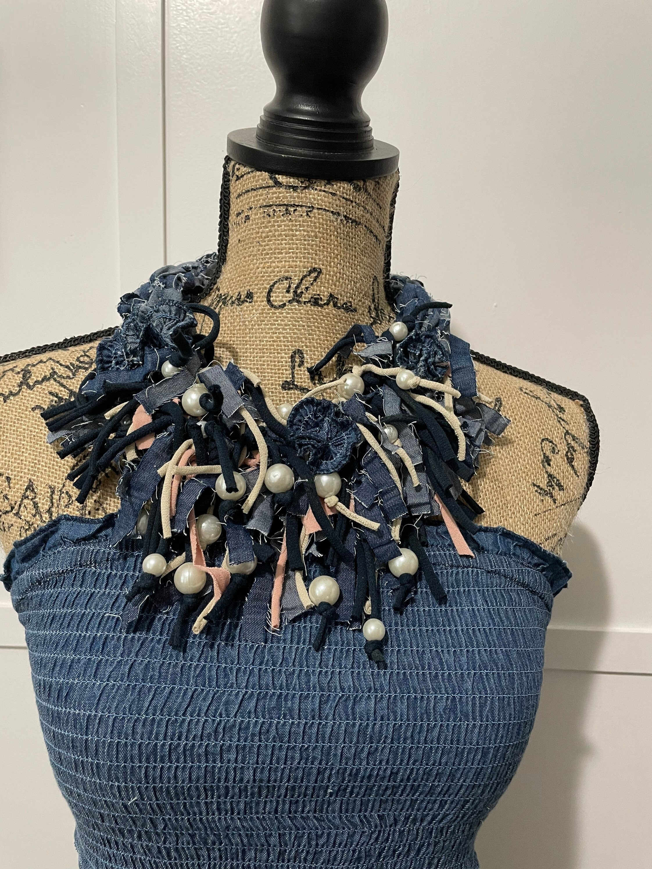 Denim Scarf Jeans Necklace Fabric Jewelry Textile Denim Necklace ...