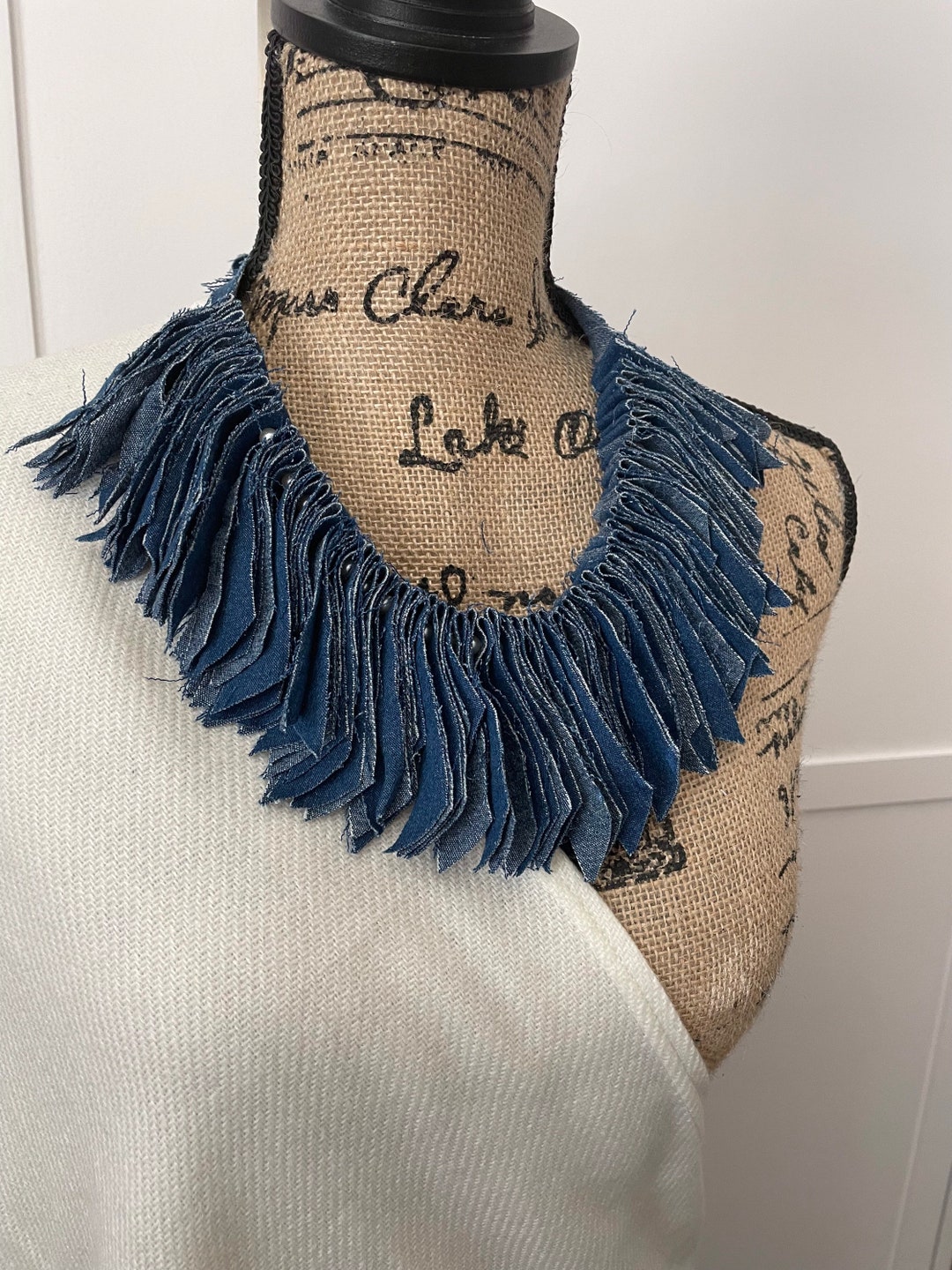 Handmade Denim Scarf Necklace - Upcycled Jeans Fabric Jewelry - Etsy