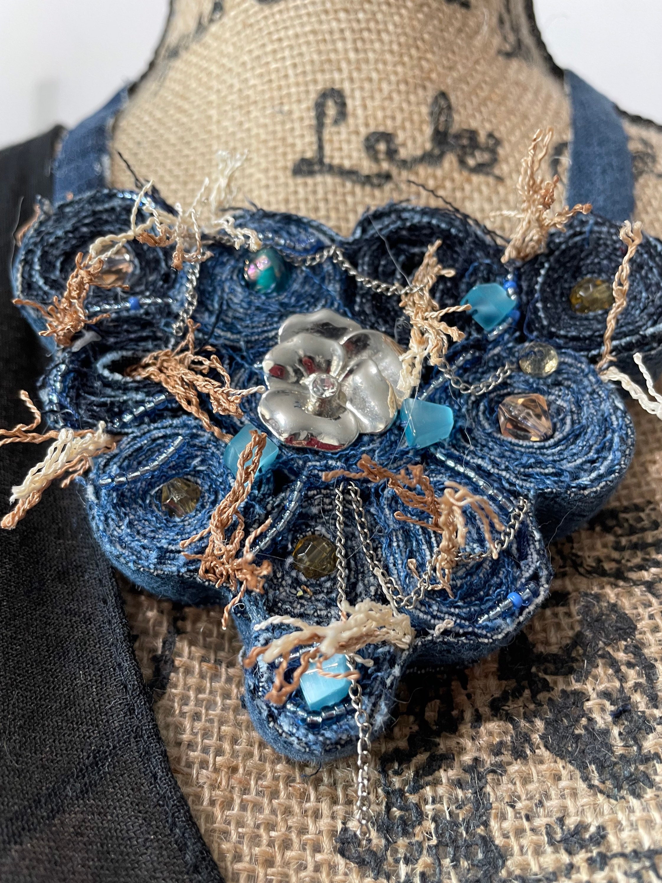 Handmade Blue Denim Scarf Necklace, Upcycled Jeans Fabric - Etsy