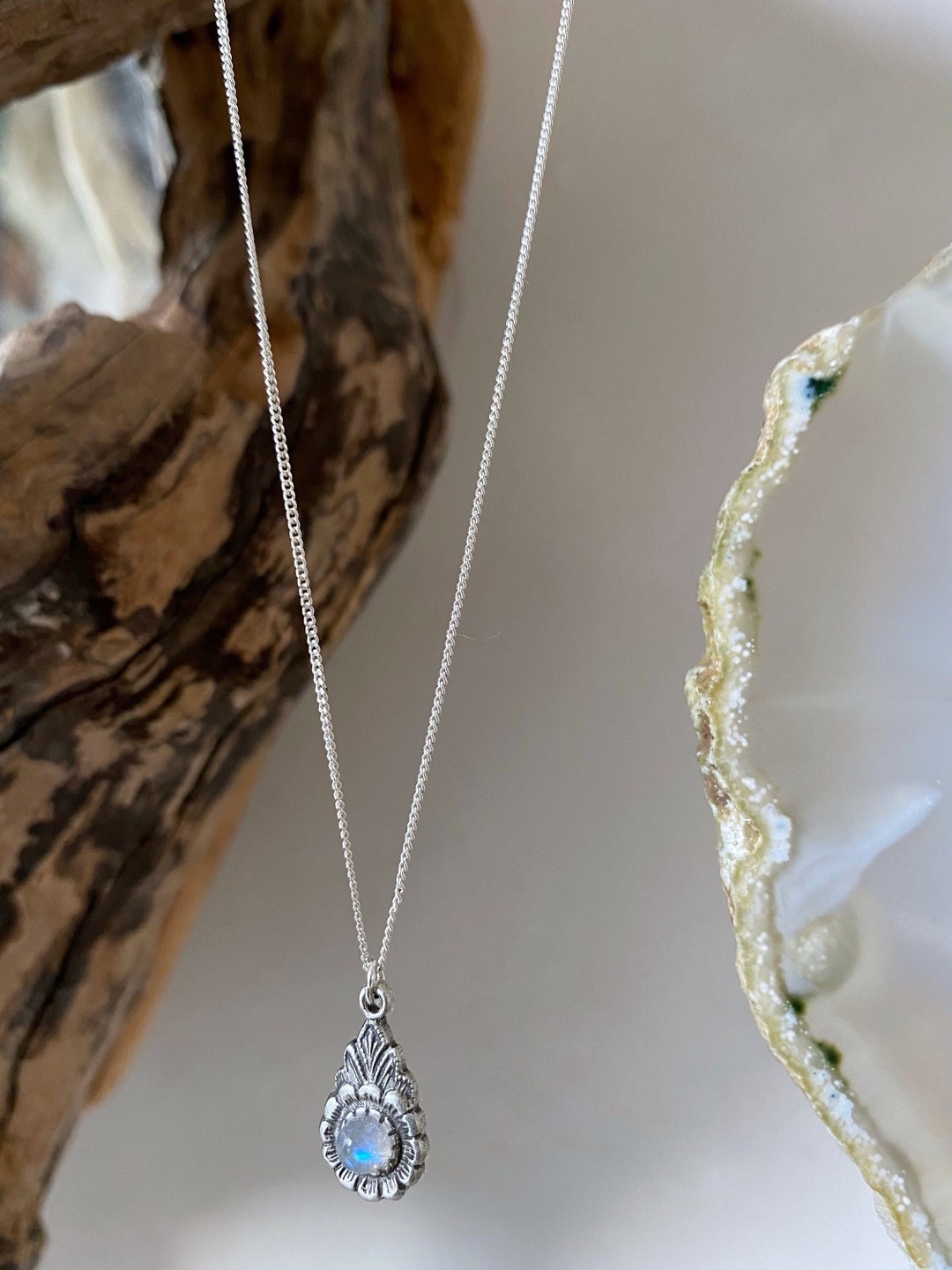 Arabella - Sterling Silver Moonstone Necklace - Silver Rainbow ...