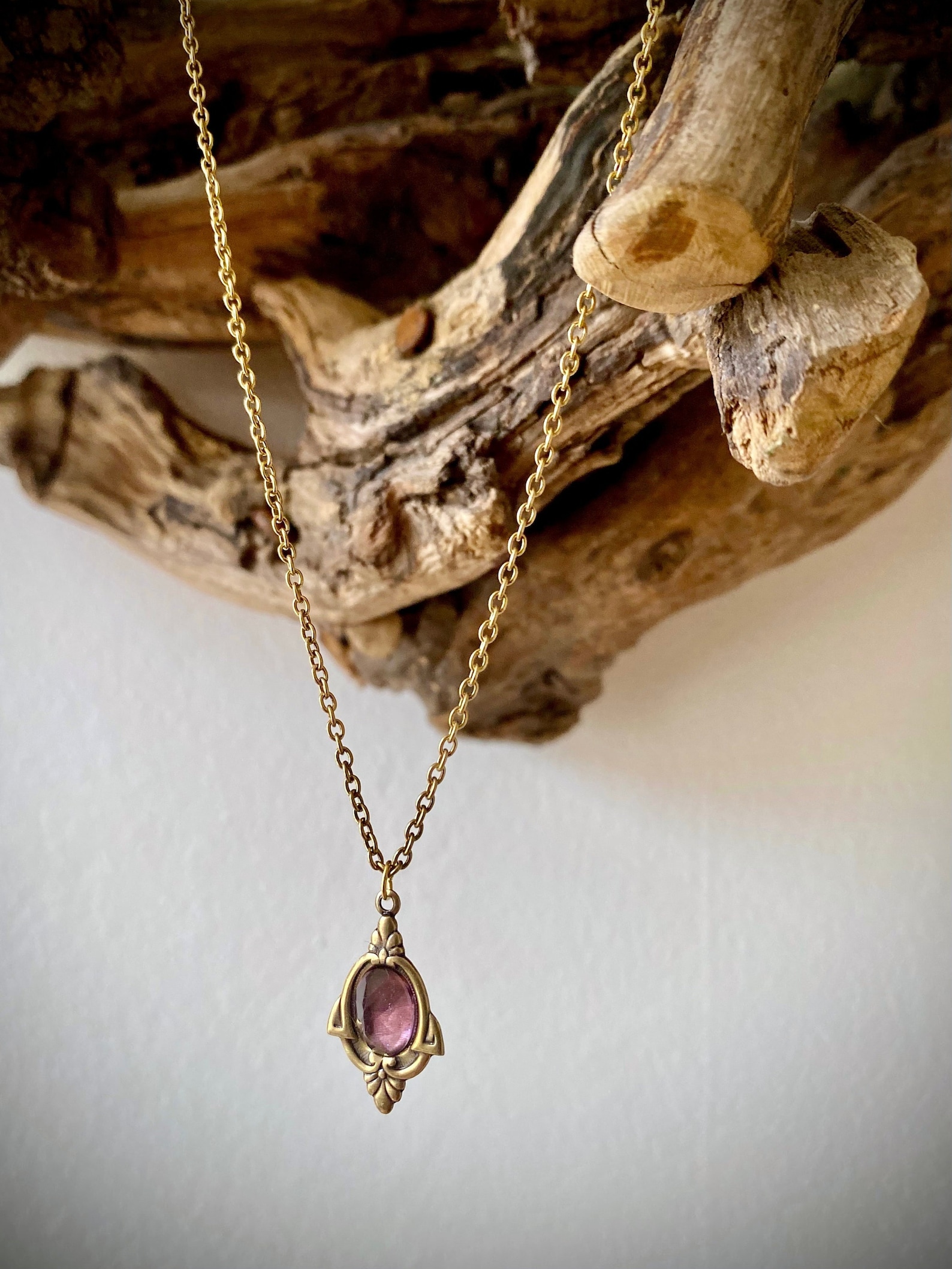 Aria - Antique Gold Amethyst Necklace - February Birthstone Amethyst ...