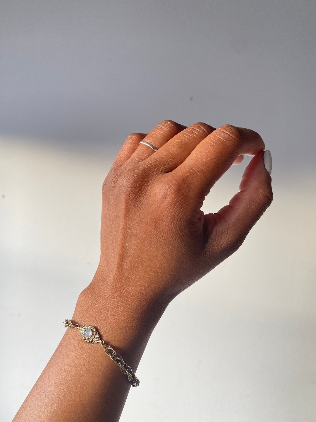 Arabella - Antique Gold Rainbow Moonstone Bracelet - Gold Moonstone ...