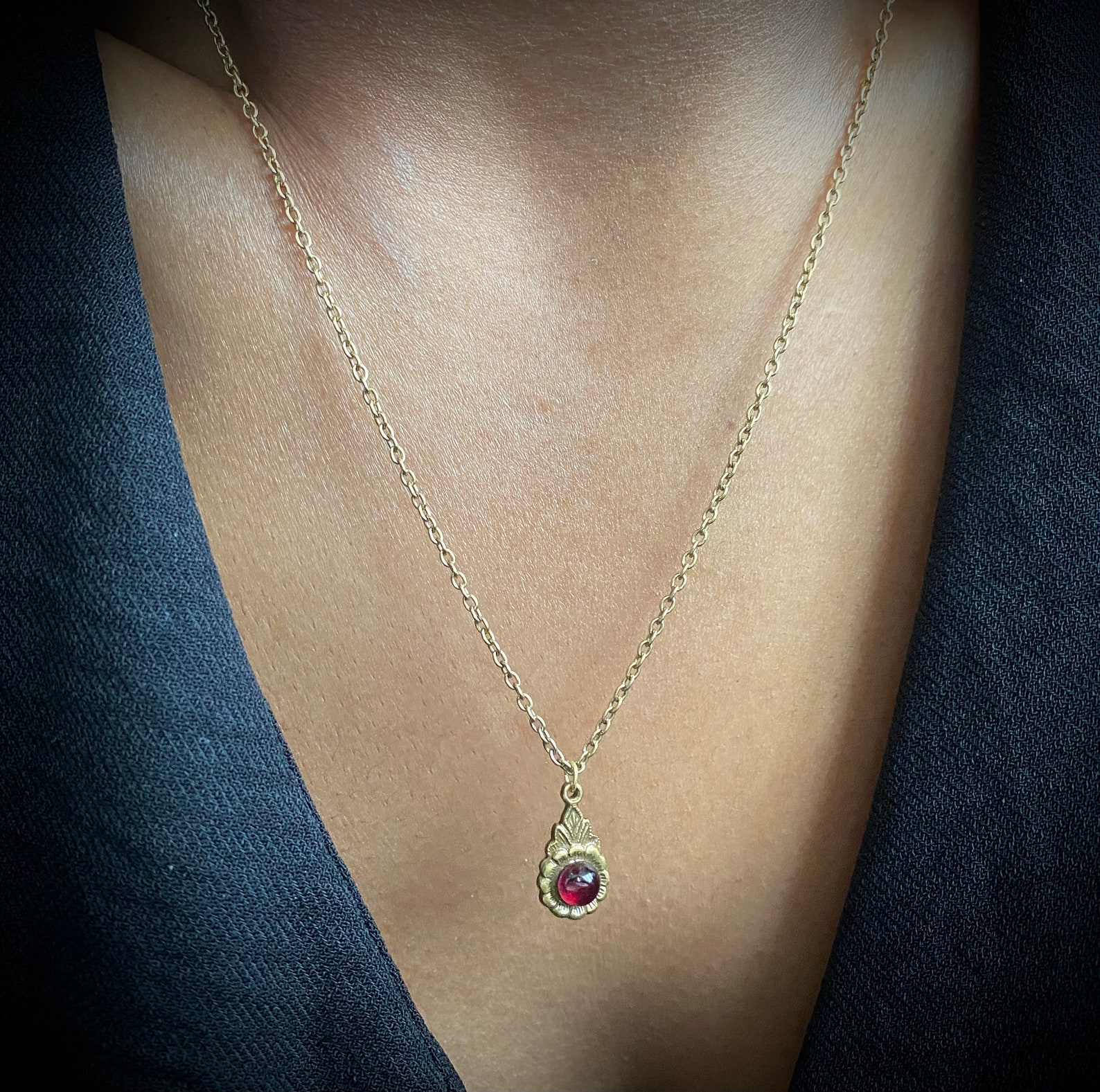 Arabella - Antique Gold Garnet Necklace - Gold Garnet Necklace ...