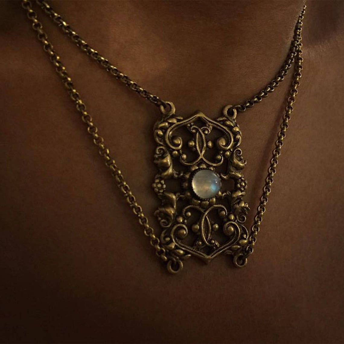 Sansa - Antique Moonstone Choker, Vintage Gold Moonstone Choker ...