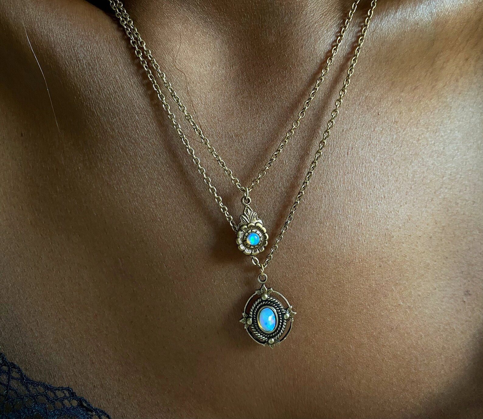 Arabella Antique Gold Opal Necklace Gold Opal Necklace - Etsy