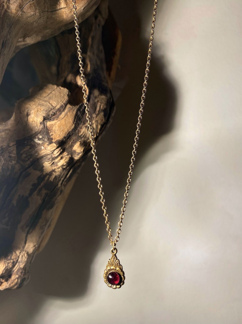 Arabella - Antique Gold Garnet Necklace - Gold Garnet Necklace ...