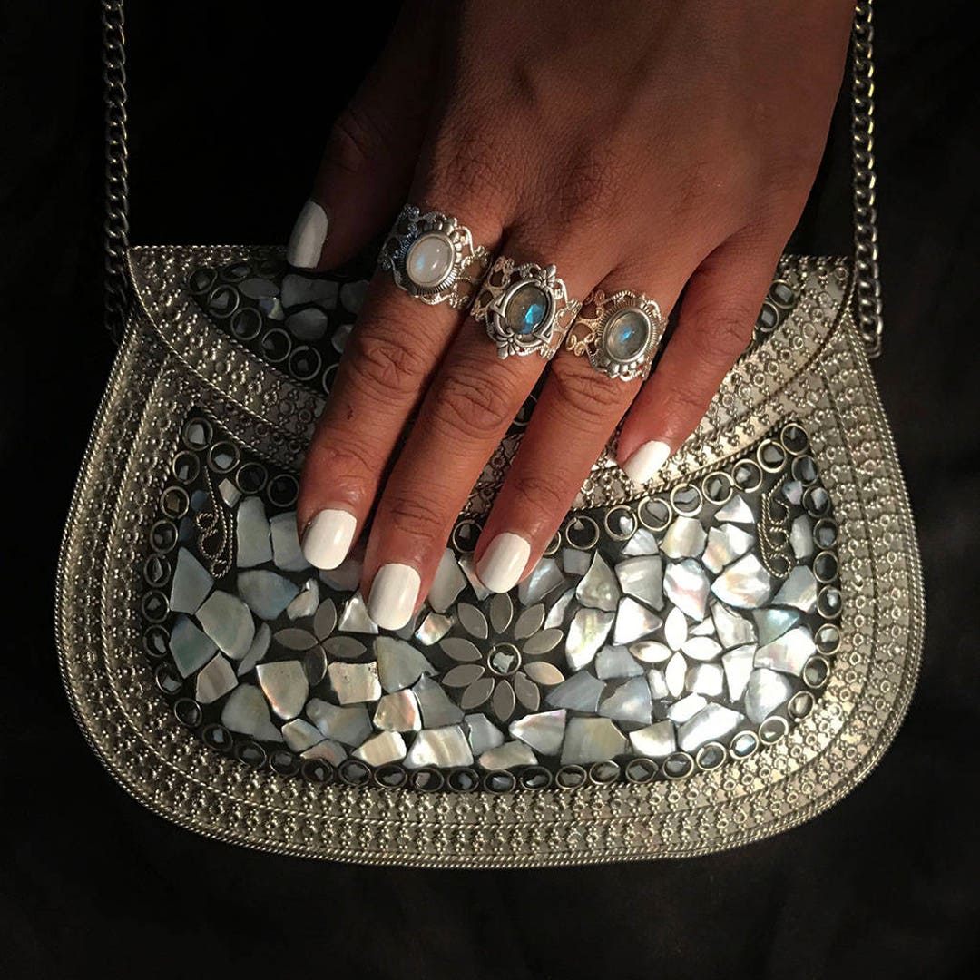 Elina - Silver Metal Bag - Pearl Metal Bag - Mother of Pearl Bag ...