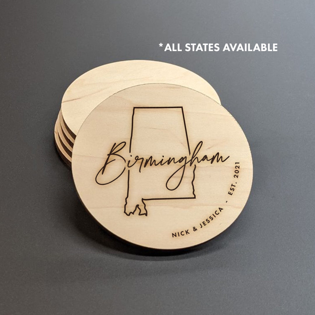 Birmingham Alabama Custom Map Coasters State Shape Coasters ...
