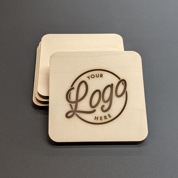 Wood Coasters With Company Logo - Etsy