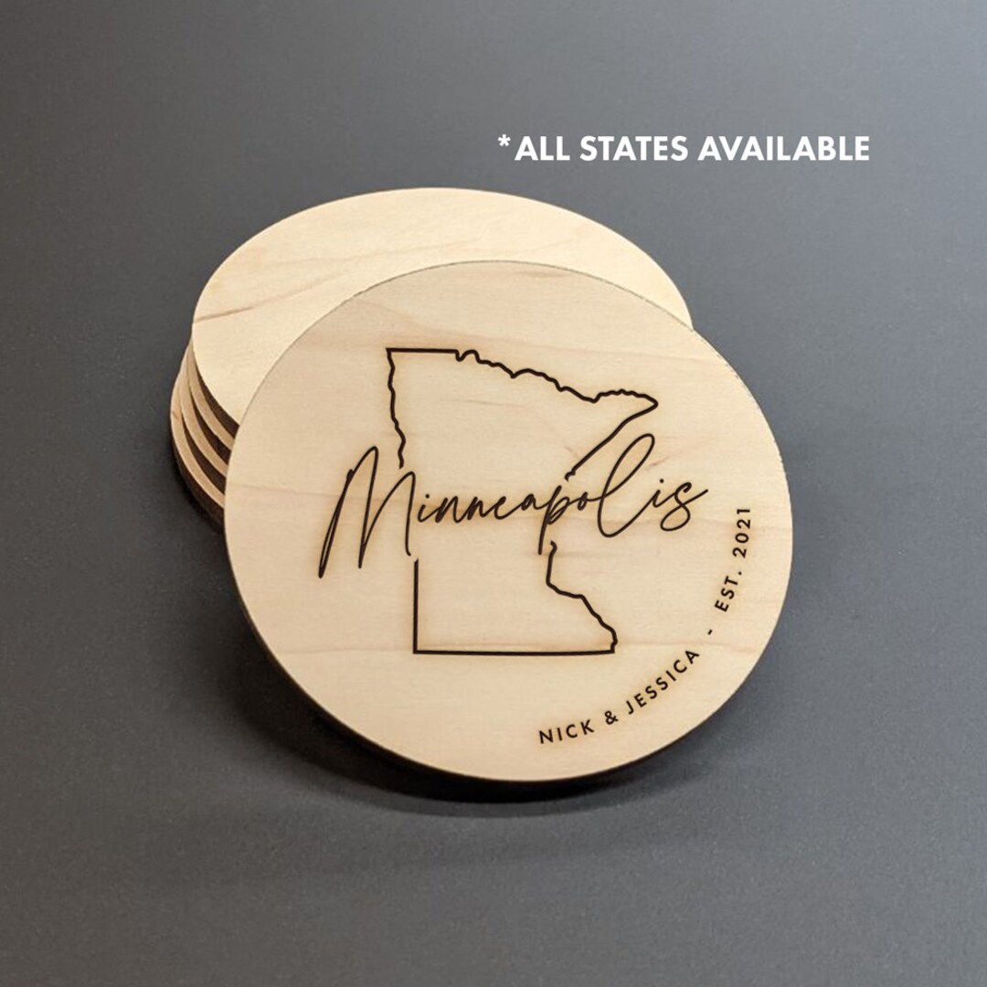 Minneapolis Minnesota - Custom Map Coasters - State Shape Coasters ...