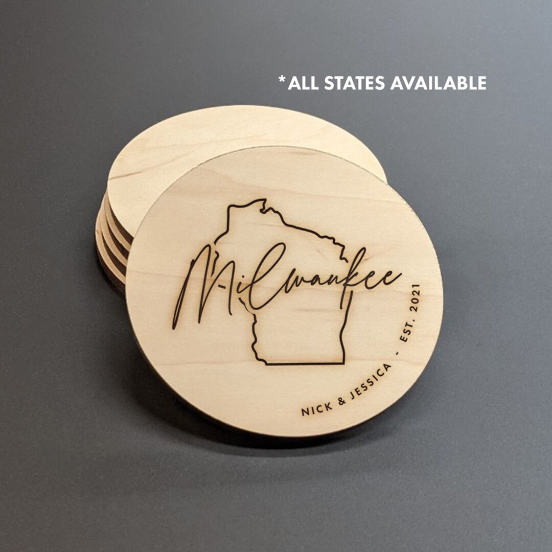 Milwaukee Wisconsin - Custom Map Coasters - State Shape Coasters ...