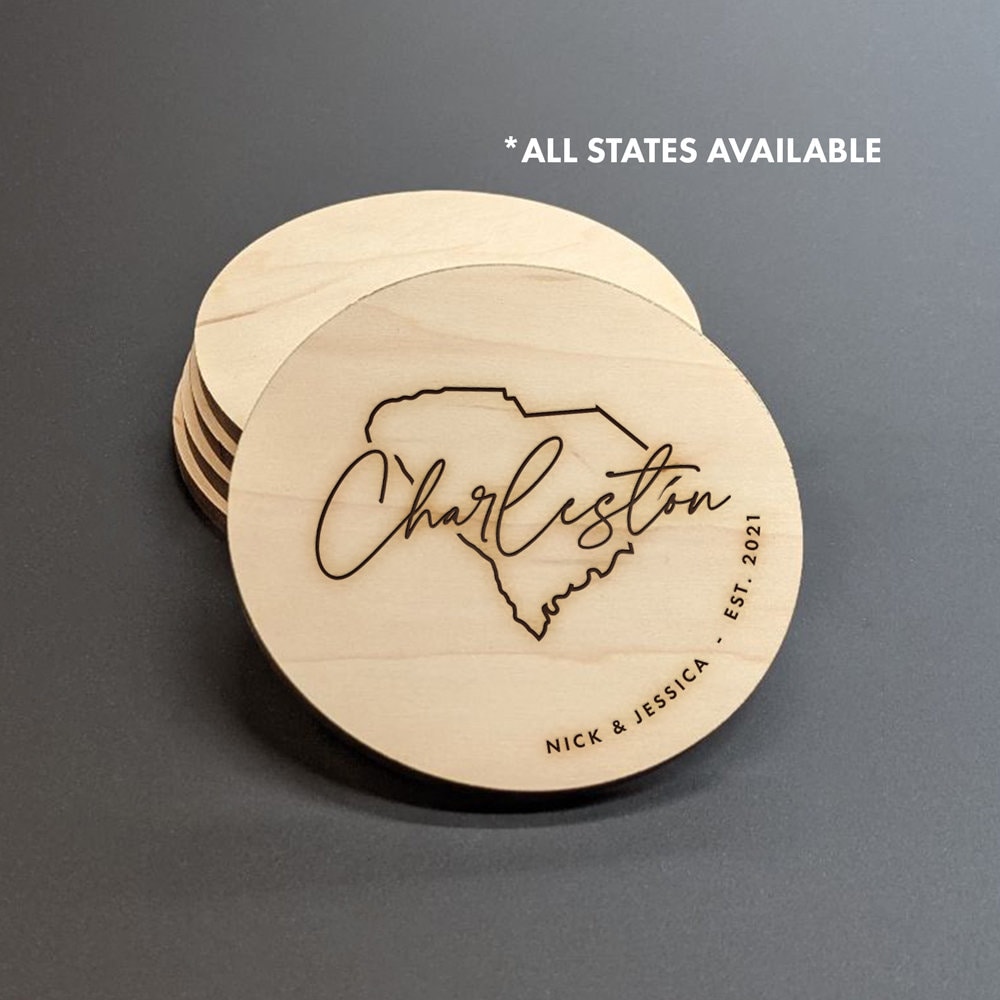 Charleston South Carolina Custom Map Coasters State Shape | Etsy