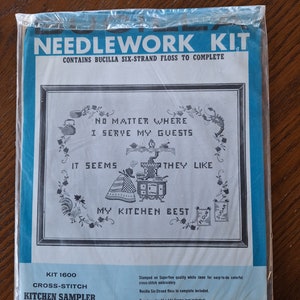 Set of 2 Stamped Cross Stitch Kits, Bucilla Needlework, Kitchen Sampler, Welcome to Our Guest ...