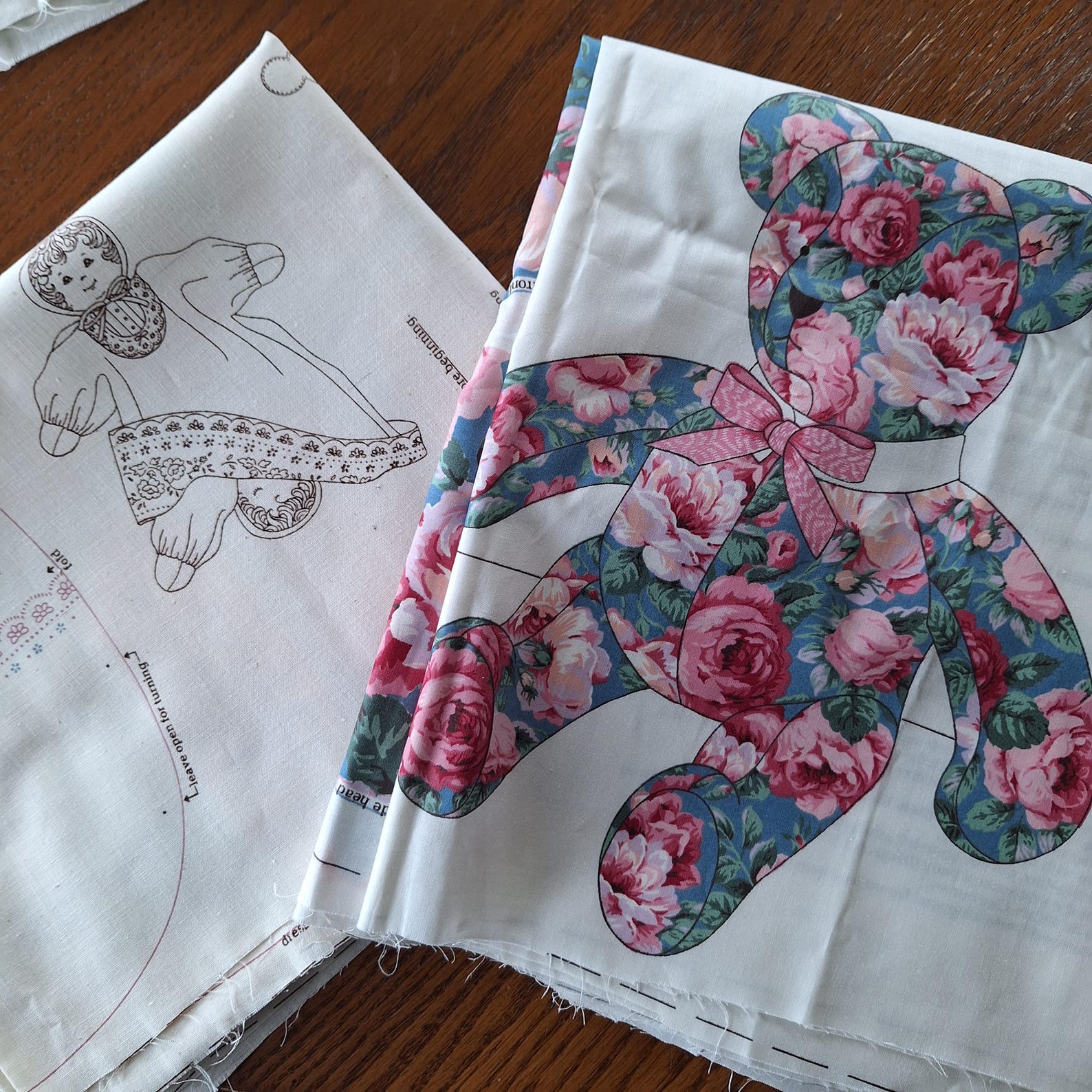 Stuffed Toy Fabric Panels, Choice of Rose-covered Teddy Bear or ...