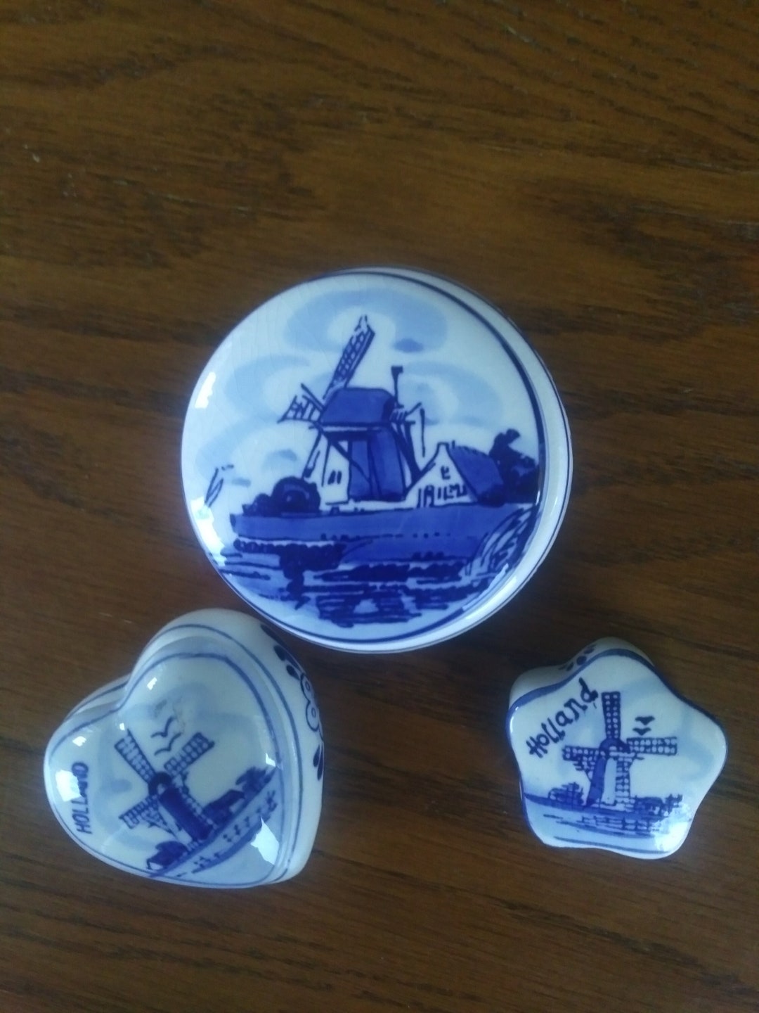 CLEARANCE Set of 3 Vintage Delft Trinket Boxes, Hand Painted Delft Blue ...