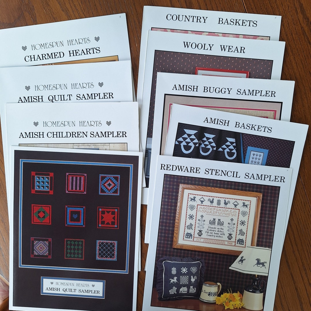 Set of 9 Homespun Hearts Counted Cross Stitch Patterns, Amish Cross ...