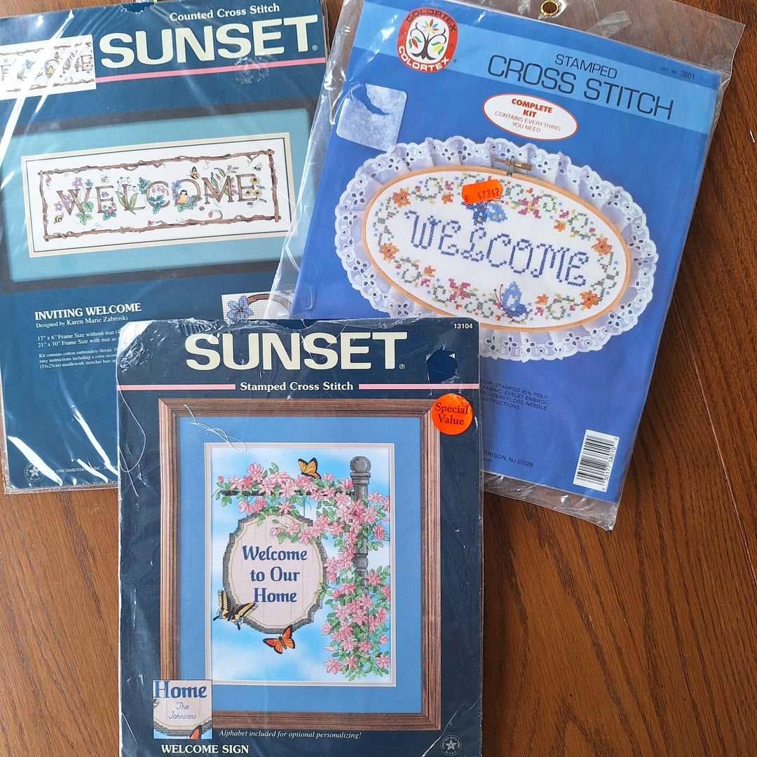 Welcome Cross Stitch Kits, Vintage, Counted or Stamped, Choice, Welcome ...