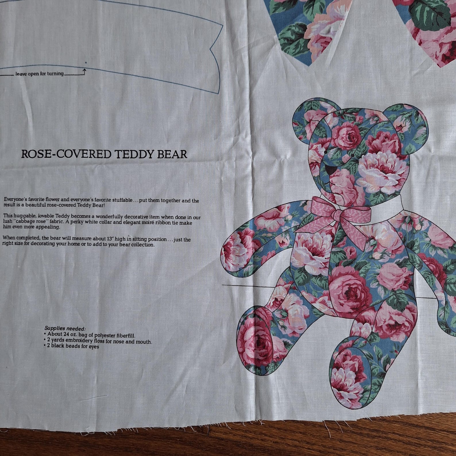 Stuffed Toy Fabric Panels, Choice of Rose-covered Teddy Bear or ...