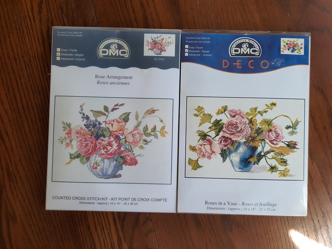 Pink Roses Counted Cross Stitch Kits, Choice, DMC Rose Arrangement ...