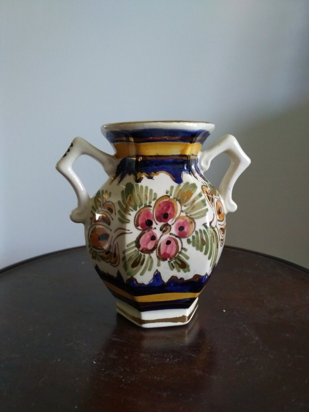 Vintage Dutch Pottery, Vase, Colourful Flowers, Metallic Highlights - Etsy