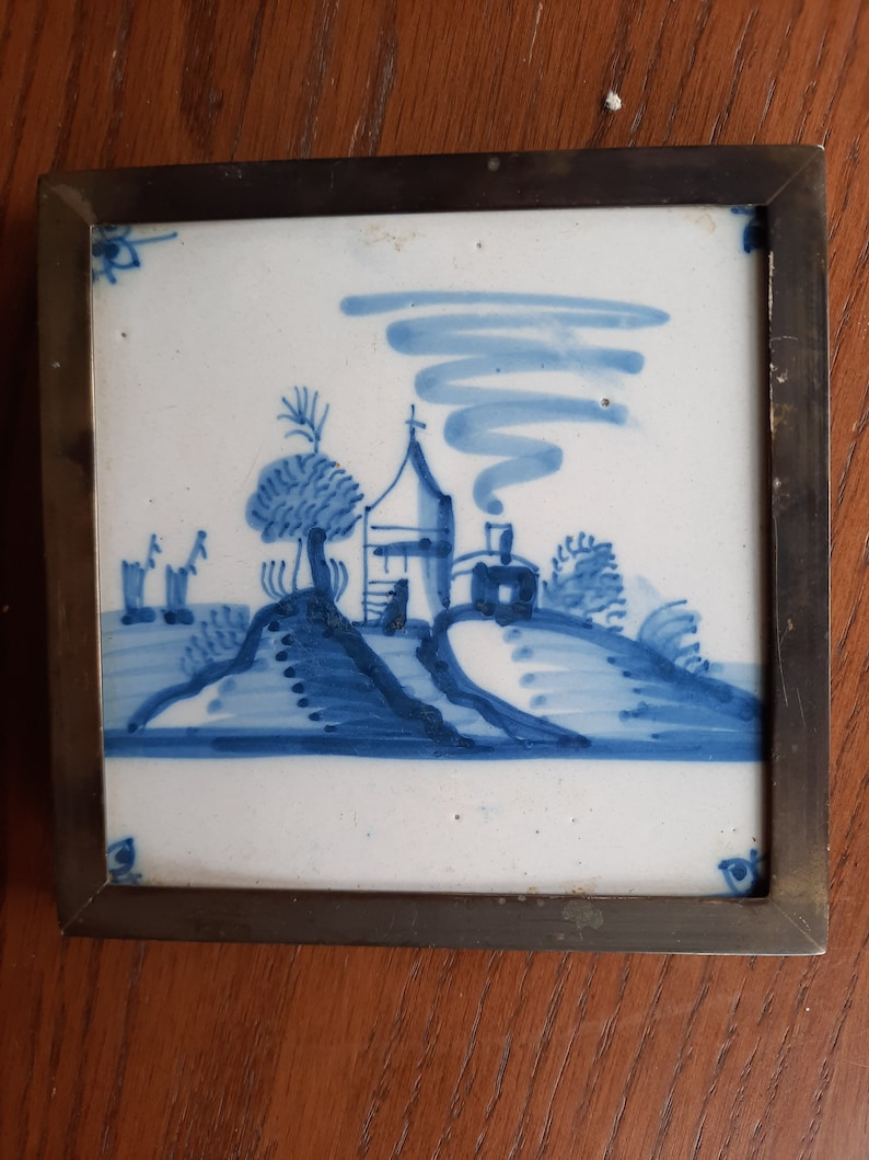 Delft Trivet, Old Delft Tile, Church, House, Metal Frame With Legs - Etsy